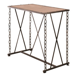 Rustic Industrial Metal Chain Link Bar Table, Brown And Black ...