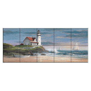 Tile Mural, Lighthouse At Dusk, Tc by T.C. Chiu, 34" x 12.75" (24 Tiles ...