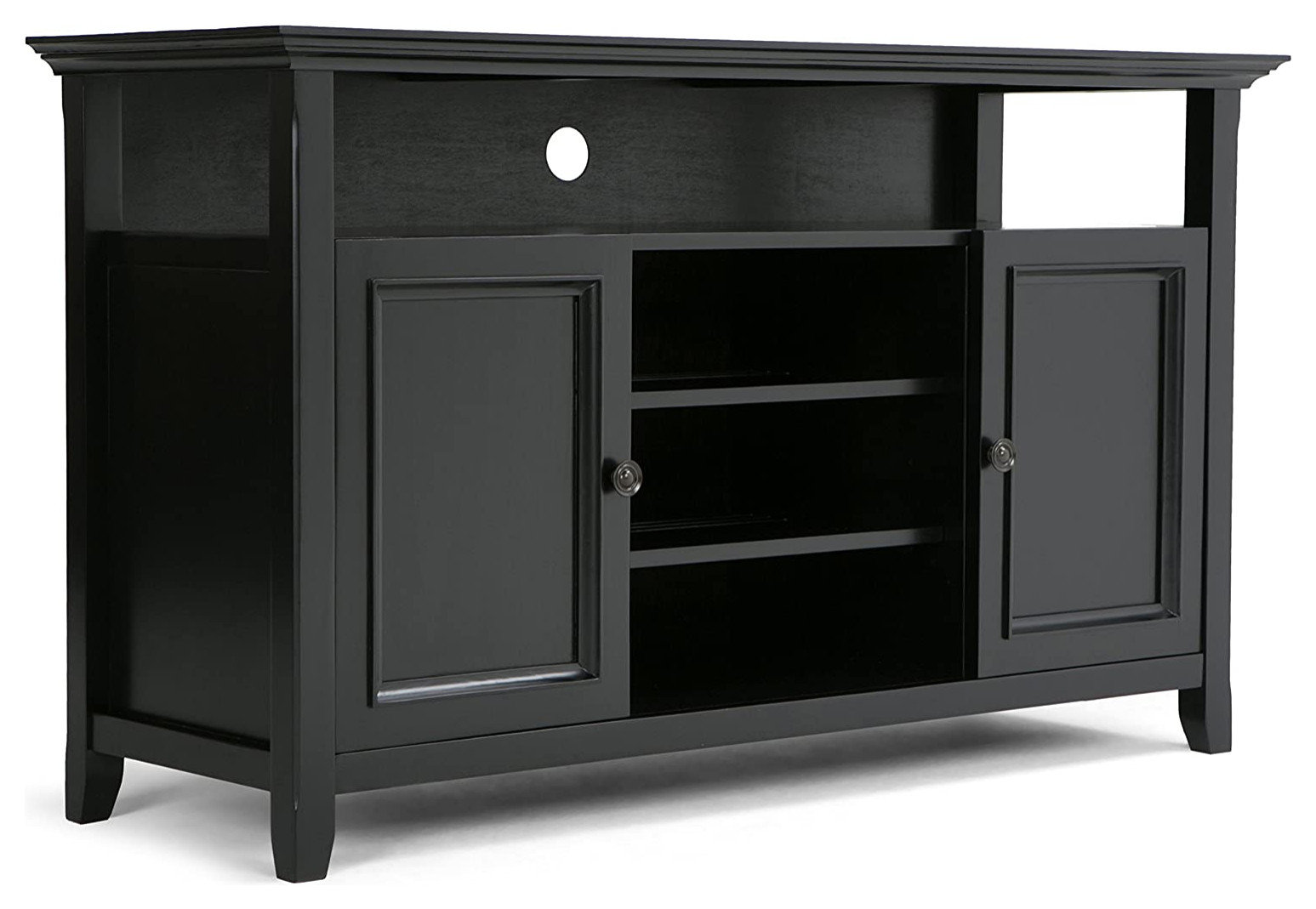 Transitional TV Stand, Central Open Shelves With 2 Side Doors, Black ...