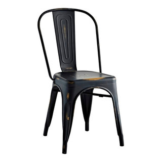 Modern Industrial Distressed Antique Vintage Style Dining Chair, Black ...