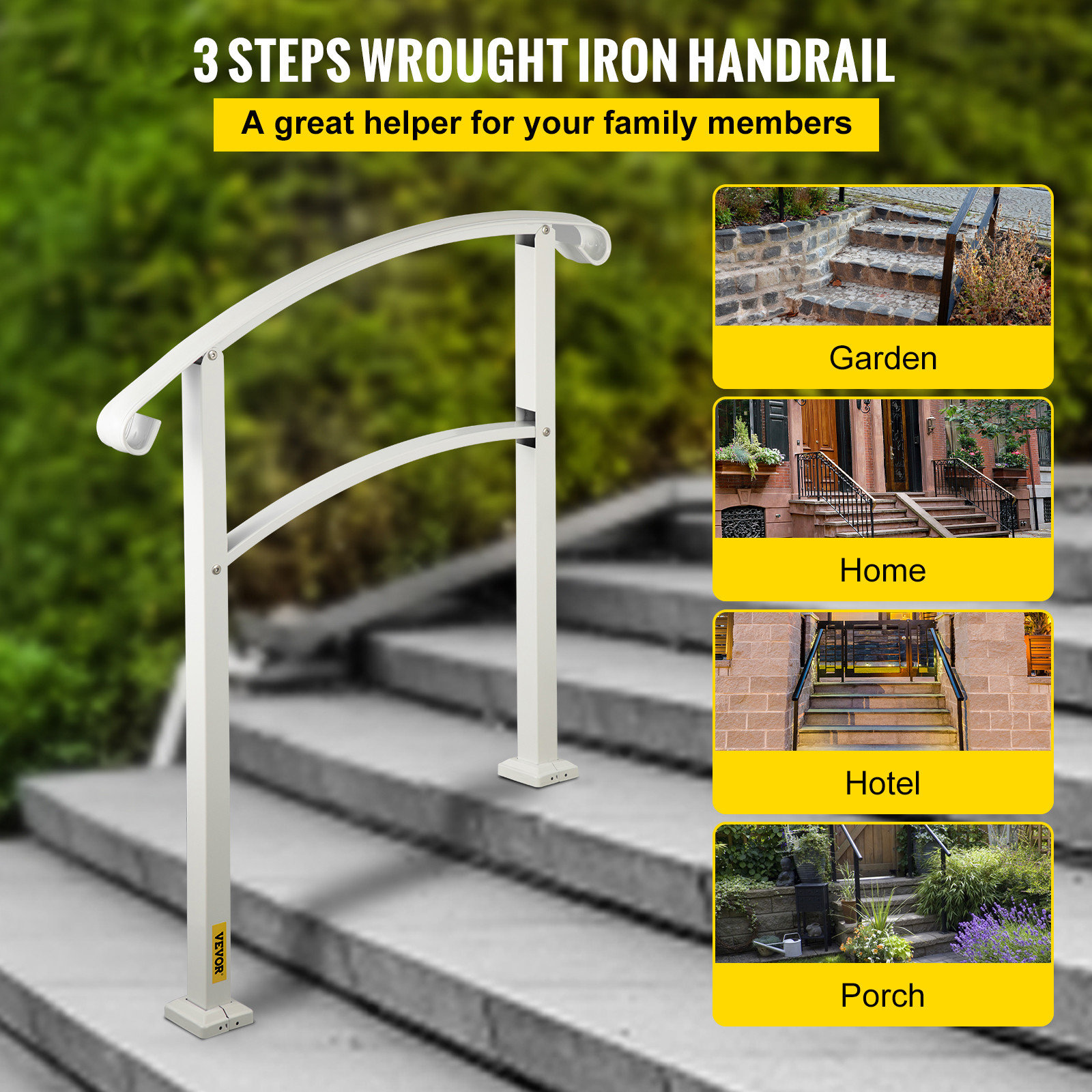 Wrought Iron Handrail Outdoor Stair Rail with Installation Kit, Fit 3 ...