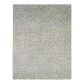 Green,Obscured and Subtle Collection,Hand Knotted, Oriental Rug, 12'x15 ...