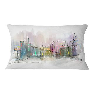 City in a Distance Illustration Cityscape Throw Pillow, 12"x20 ...