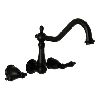 Vintage Wall Mount Kitchen Faucet with Arched Spout & Dual Widespread ...