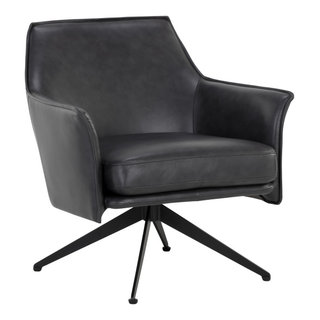 Crosby Swivel Lounge Chair, Alpine Black Leather - Midcentury ...