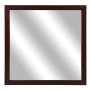 Transitional Style Square Mirror with Wooden Frame, Cherry Brown ...