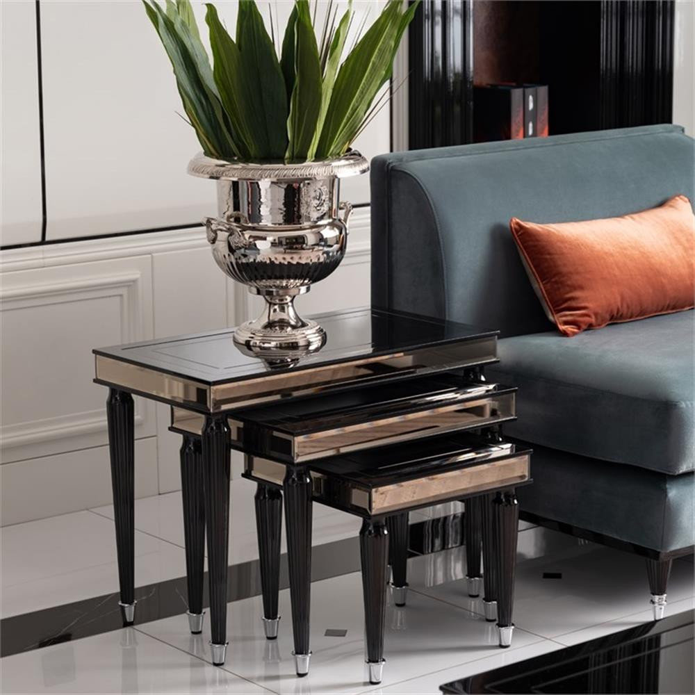 Michael Amini La Francaise Nesting Tables - Set of 3 - Black Ice - Side ...