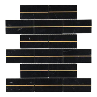 Modket Black Marble Natural Stone Gold Metal Inlay Mosaic Tile ...
