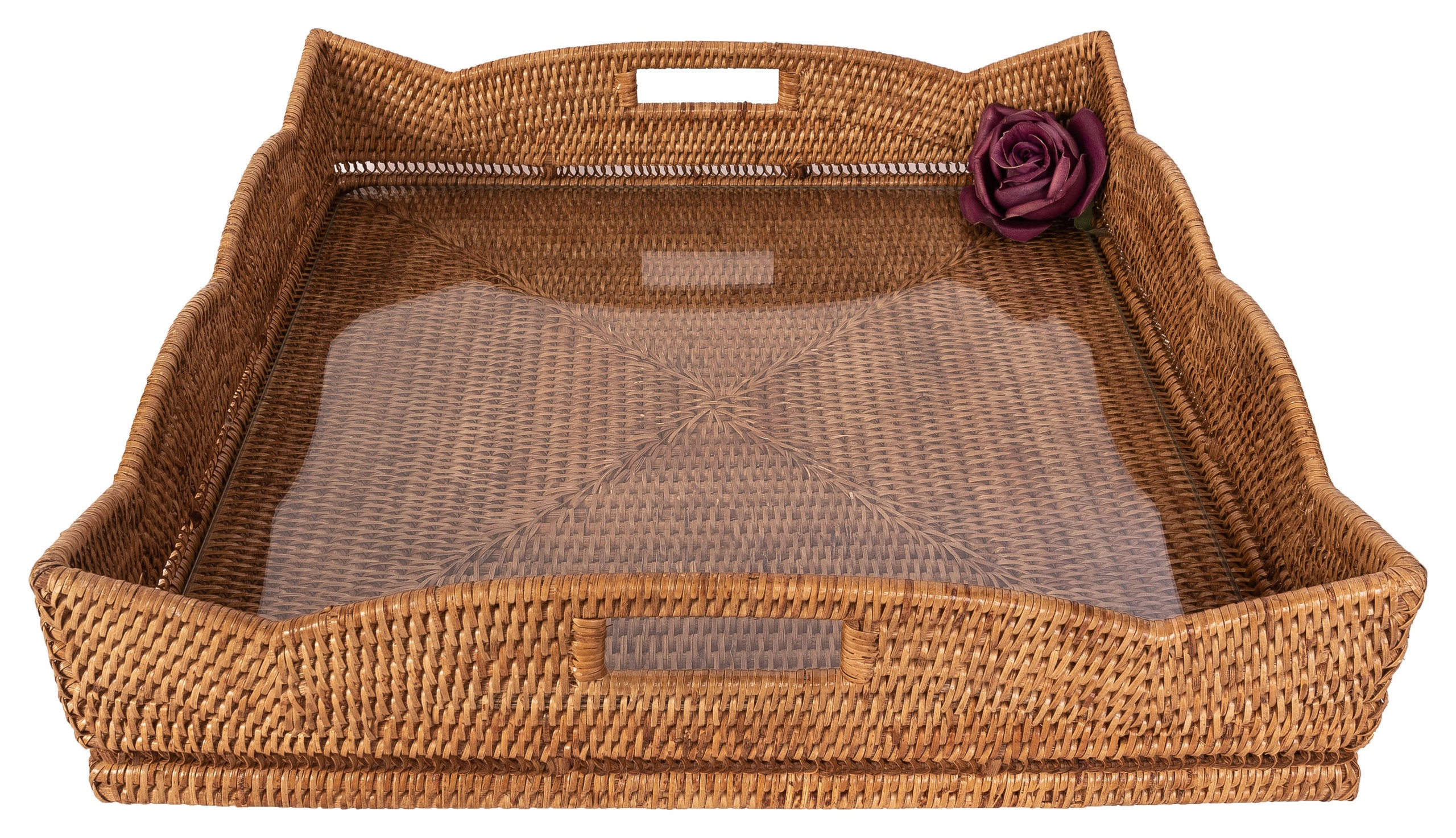 Artifacts Rattan™ Square Tray With Glass Insert, 20"x20"x4.5 ...