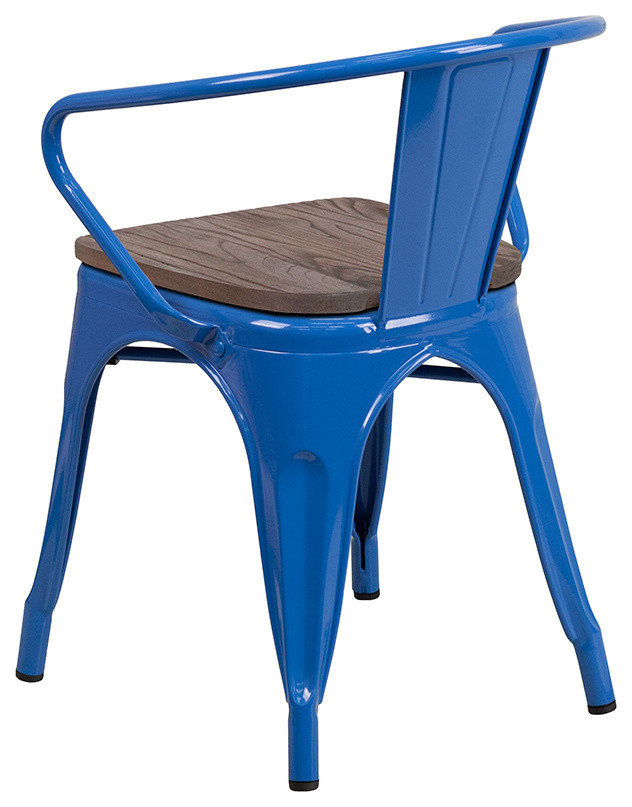 Blue Metal Chair with Wood Seat and Arms - Contemporary - Dining Chairs ...