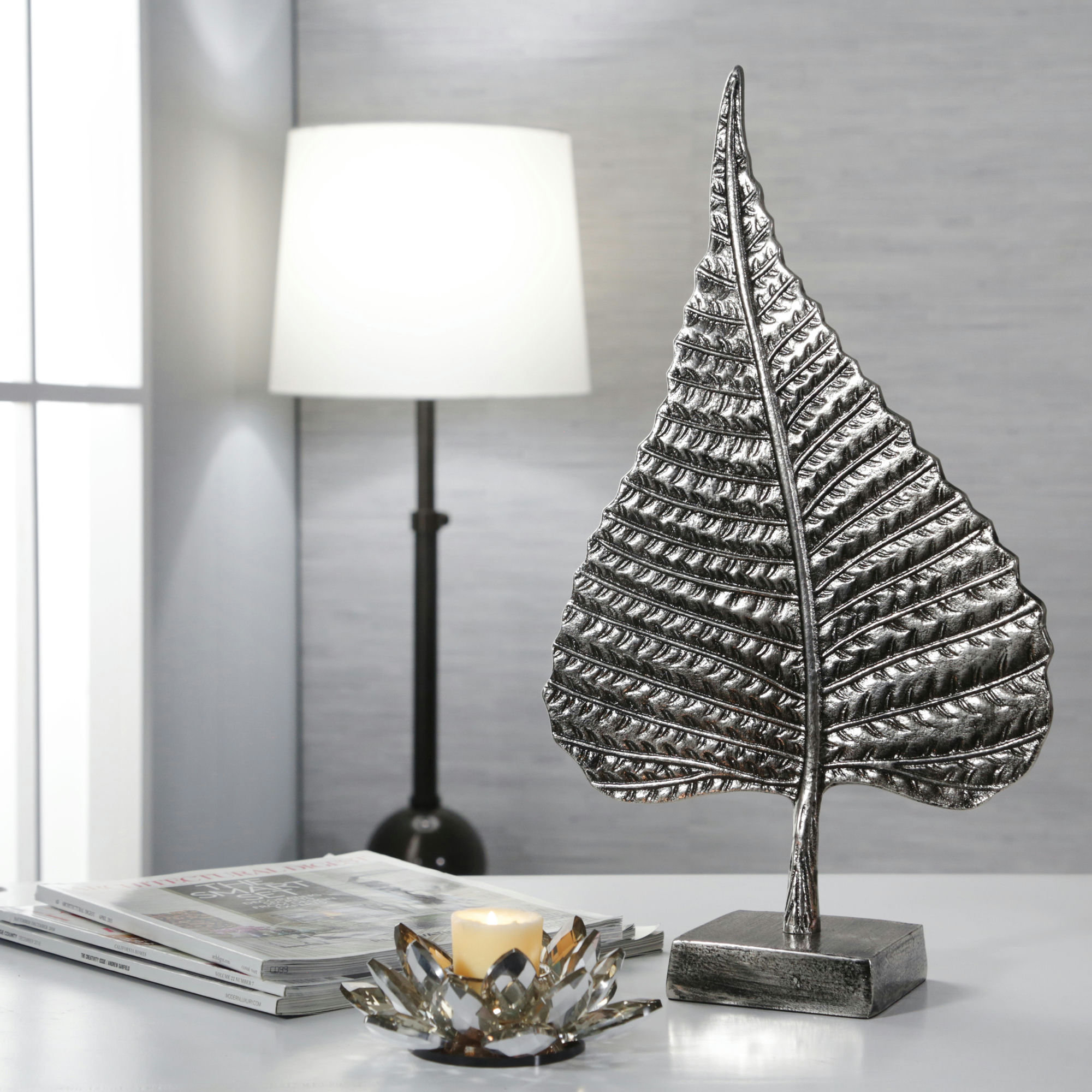 Aluminum Leaf On Stand, 18" Nickel Antique - Contemporary - Decorative ...