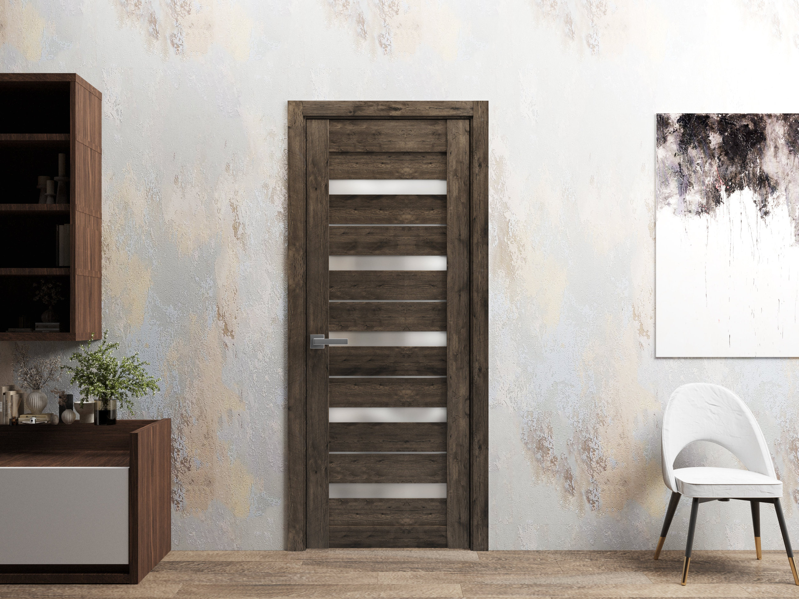 Solid French Door | Quadro 4445 Cognac Oak with Frosted Glass |, 28 x ...