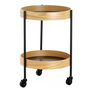 Torre & Tagus Brito Round 2-Tier Rolling Trolley, Oak/Black ...