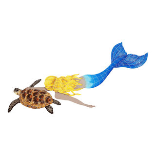 Mermaid with Turtle Ceramic Swimming Pool Mosaic, 30"x60" - Beach Style ...