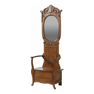 Arts and Crafts Oak Hall Tree With Storage in Seat - Walnut - Craftsman ...