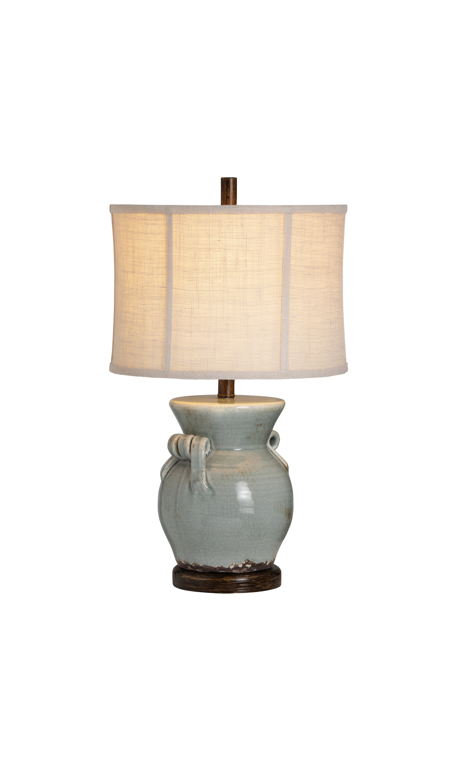 23.25"H Green Ceramic Table Lamps With Oatmeal Drum Shade, Set of 2 ...
