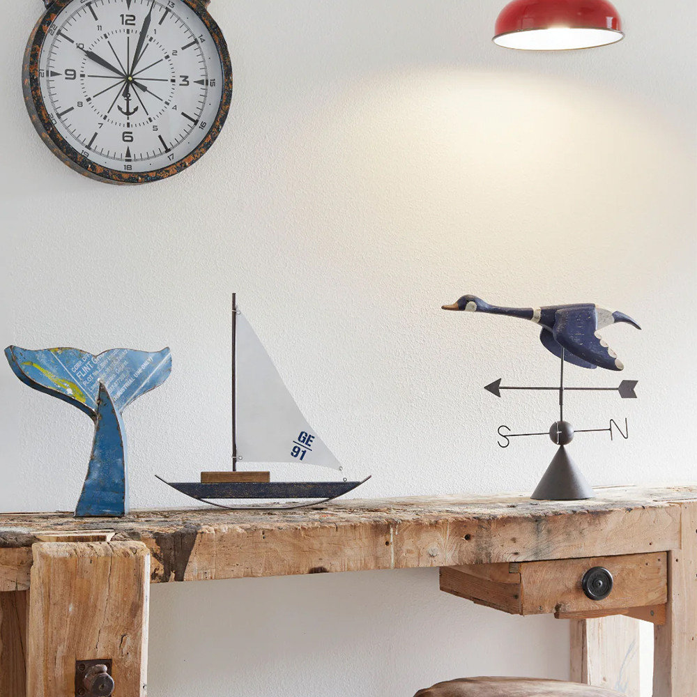 Reclaimed Metal Whale Tail Sculpture Blue 15 in Vintage Style Coastal ...