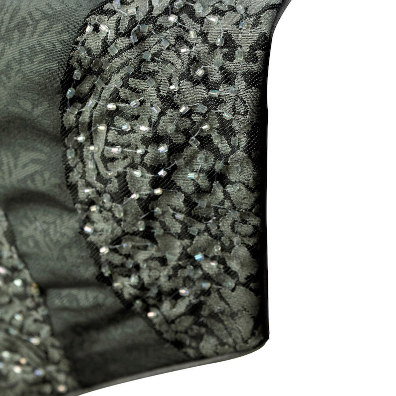 Decorative Table Runner Grey Jacquard Silk, Beaded Tassels - Celestial ...