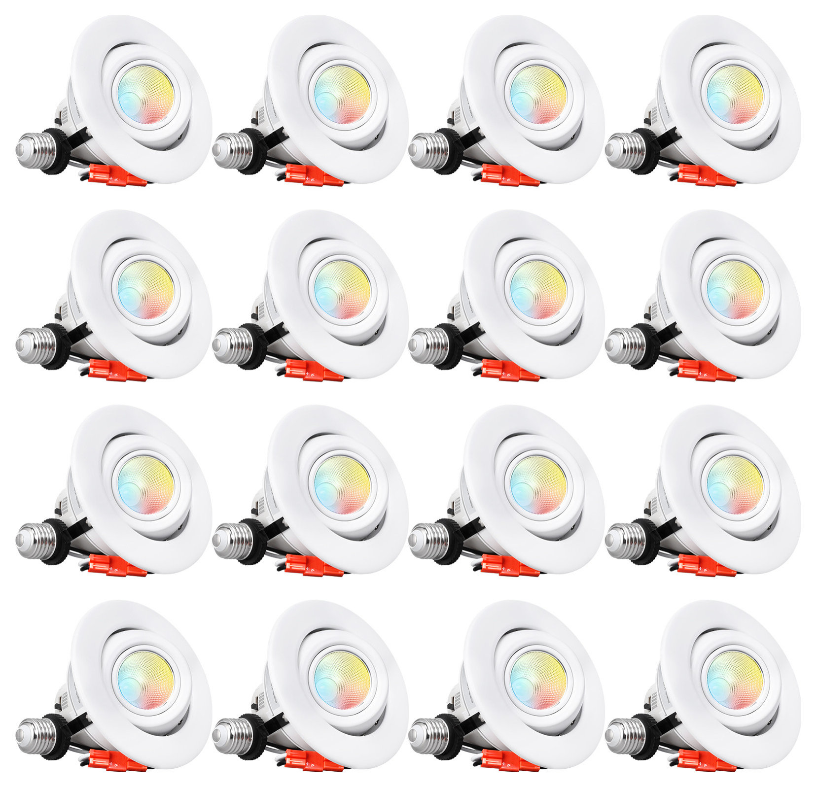 16 Pack 4" 5CCT LED Gimbal Recessed Light, 27K/30K/35K/40K/50K ...