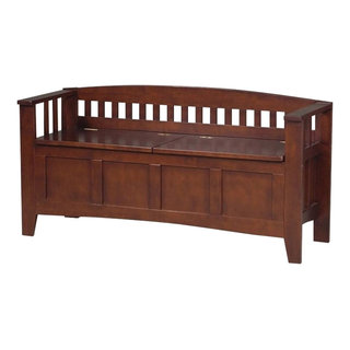 Pemberly Row 17" Split Seat Wood Storage Bench in Walnut Brown ...
