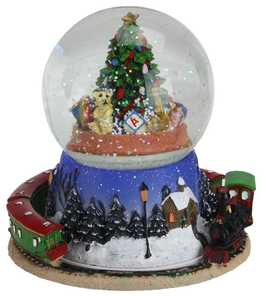 6.5" Christmas Tree and Train Revolving Musical Glitterdome Decoration ...