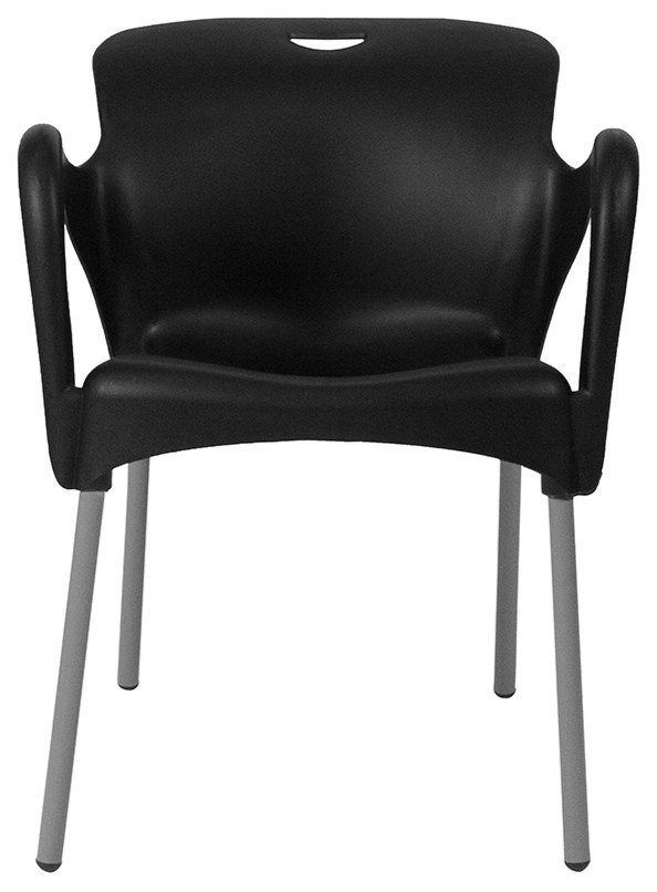 Hercules Series Black Plastic Stack Chair With Arms and Titanium Frame ...
