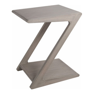 Transitional Wooden Side Table with Unique Z Shape Structure, Gray ...