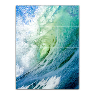Waves Ceramic Tile Wall Mural HZ501172, 24" Wide x 32" High - Beach ...