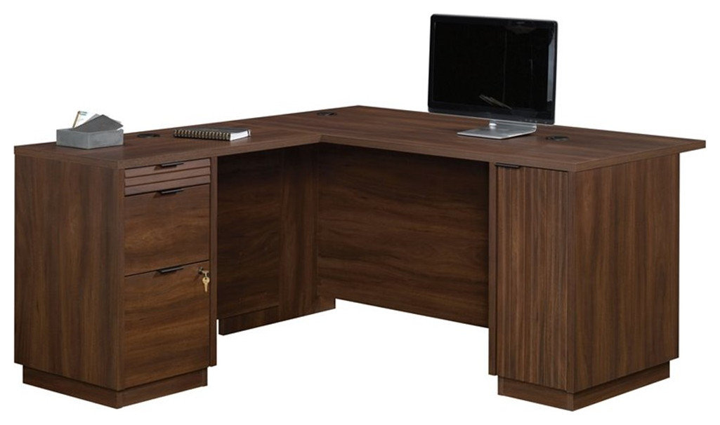 Pemberly Row 60" Engineered Wood L-Shaped Computer Desk in Spiced ...