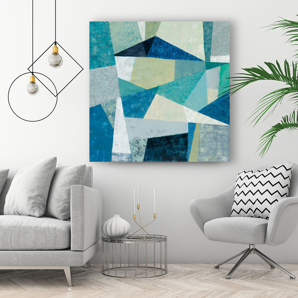 "Indigo Geo Metric" Museum Mounted Canvas Print, 30"x30" - Contemporary ...