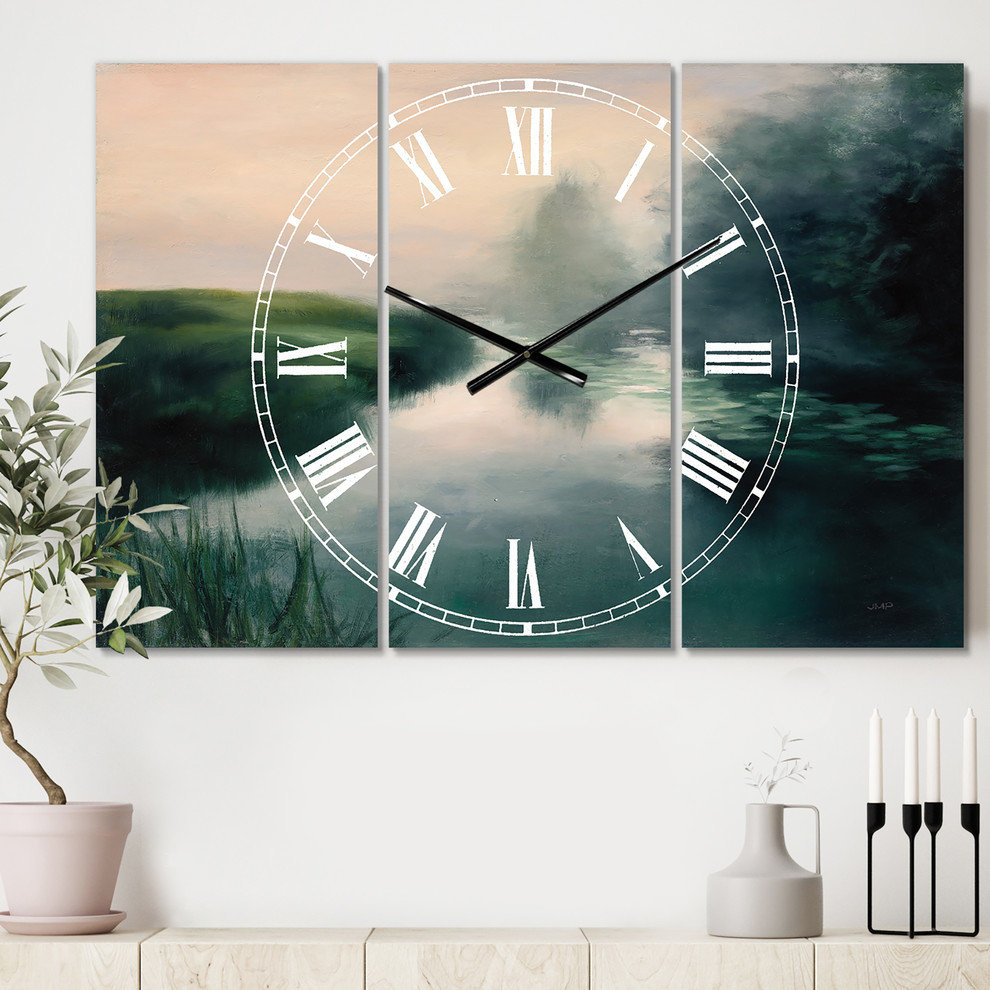 Twilight Fog Lakeshore Traditional 3 Panels Metal Clock - Contemporary ...