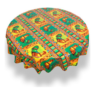 "Rooster" 60" Round Vinyl Flannel Backed Tablecloth - Farmhouse ...