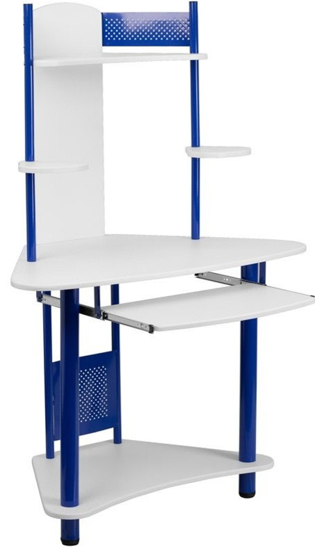 Malcom Blue Corner Office Computer Desk With Hutch - Contemporary ...