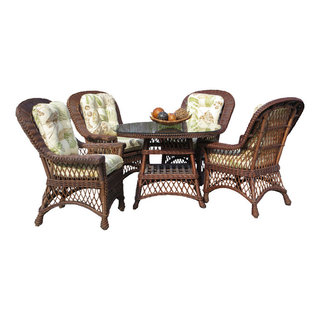 Bar Harbor 5-Piece Dining Set With 42" Glass, Brown Wash, Astrid ...