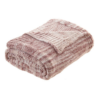 Blush Knitted Polyester Striped Throw Blanket - Contemporary - Throws ...