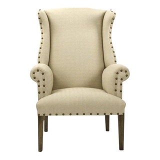 Elegant Cream Wingback Chair, Maple Wood - Transitional - Armchairs And ...