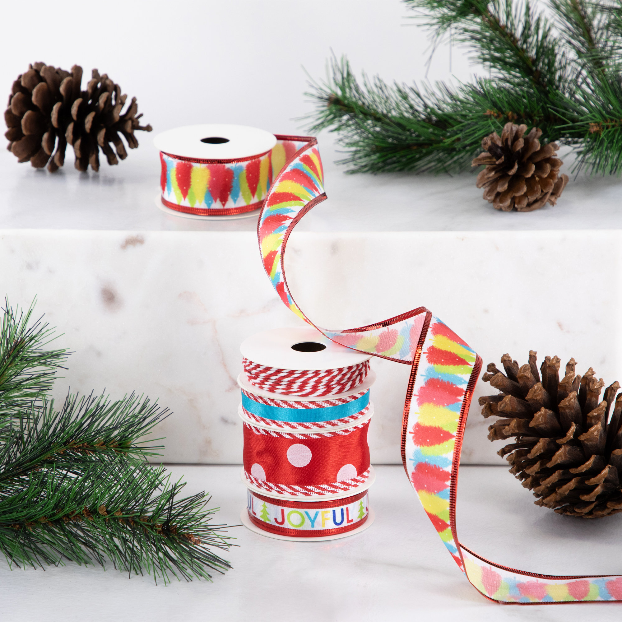Set of 5 Polka Dots Matching Themed Craft Christmas Ribbons 1.5" x 3 ...