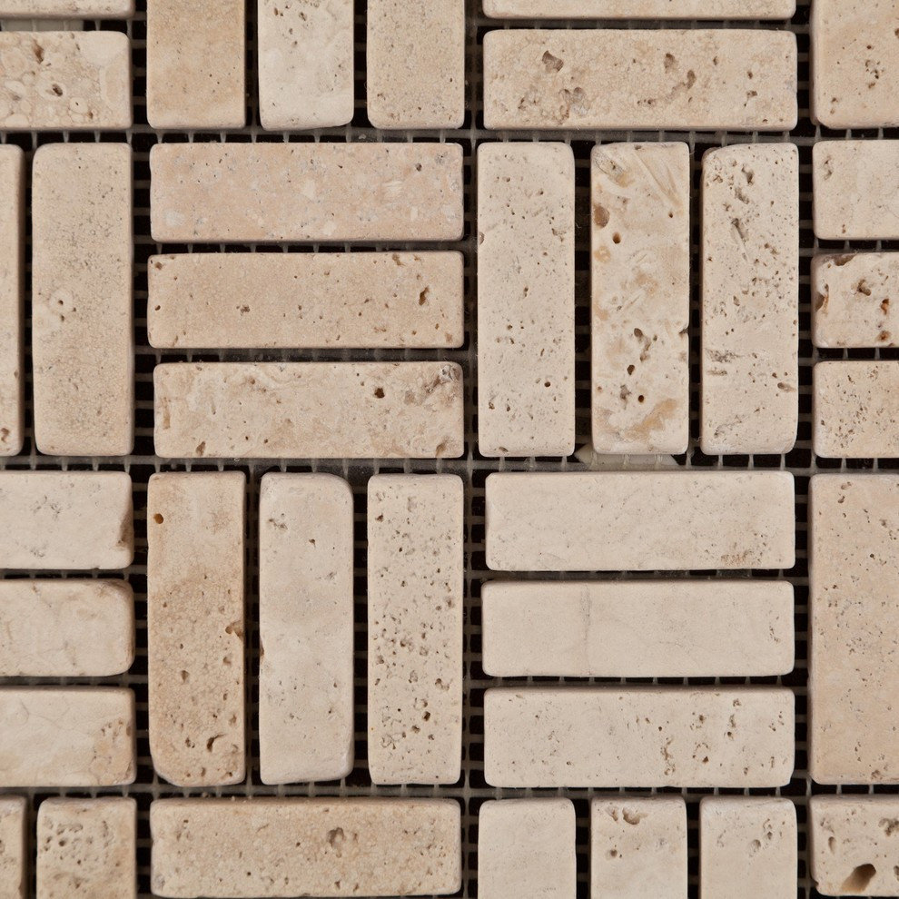 Sample of Ivory Travertine Tumbled Triple Strip Medici M. Tile ...