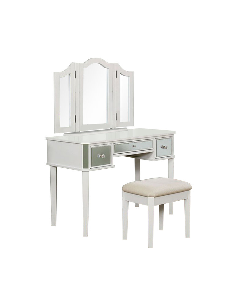 Benzara BM122843 Clarisse Contemporary Vanity With Stool, White ...