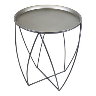 Round Metal Accent Table With Wired Legs, Gray - Transitional - Side ...