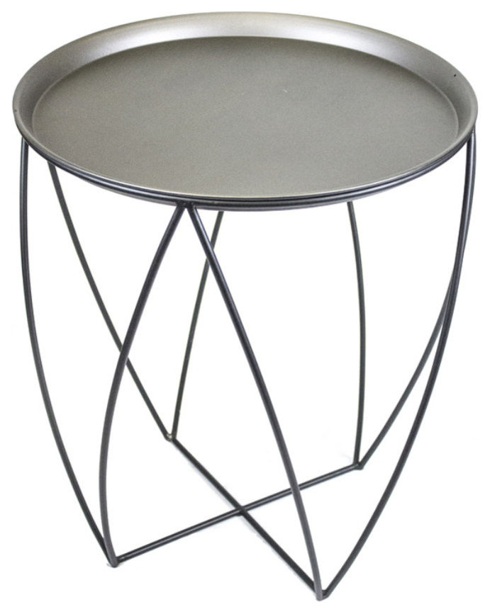 Round Metal Accent Table With Wired Legs, Gray - Transitional - Side ...