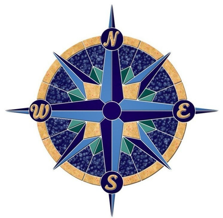 Rose Compass 1 Ceramic Swimming Pool Mosaic, 24"x24" - Beach Style ...