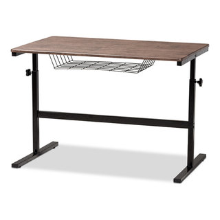 Modern Industrial Walnut Finished Wood and Black Metal Height ...