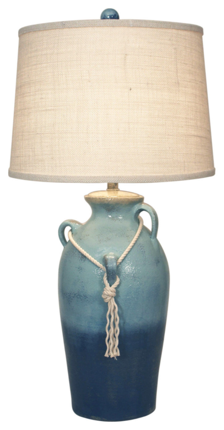 Bahama 3-Handle Jug Table Lamp With White Rope - Beach Style - Table ...