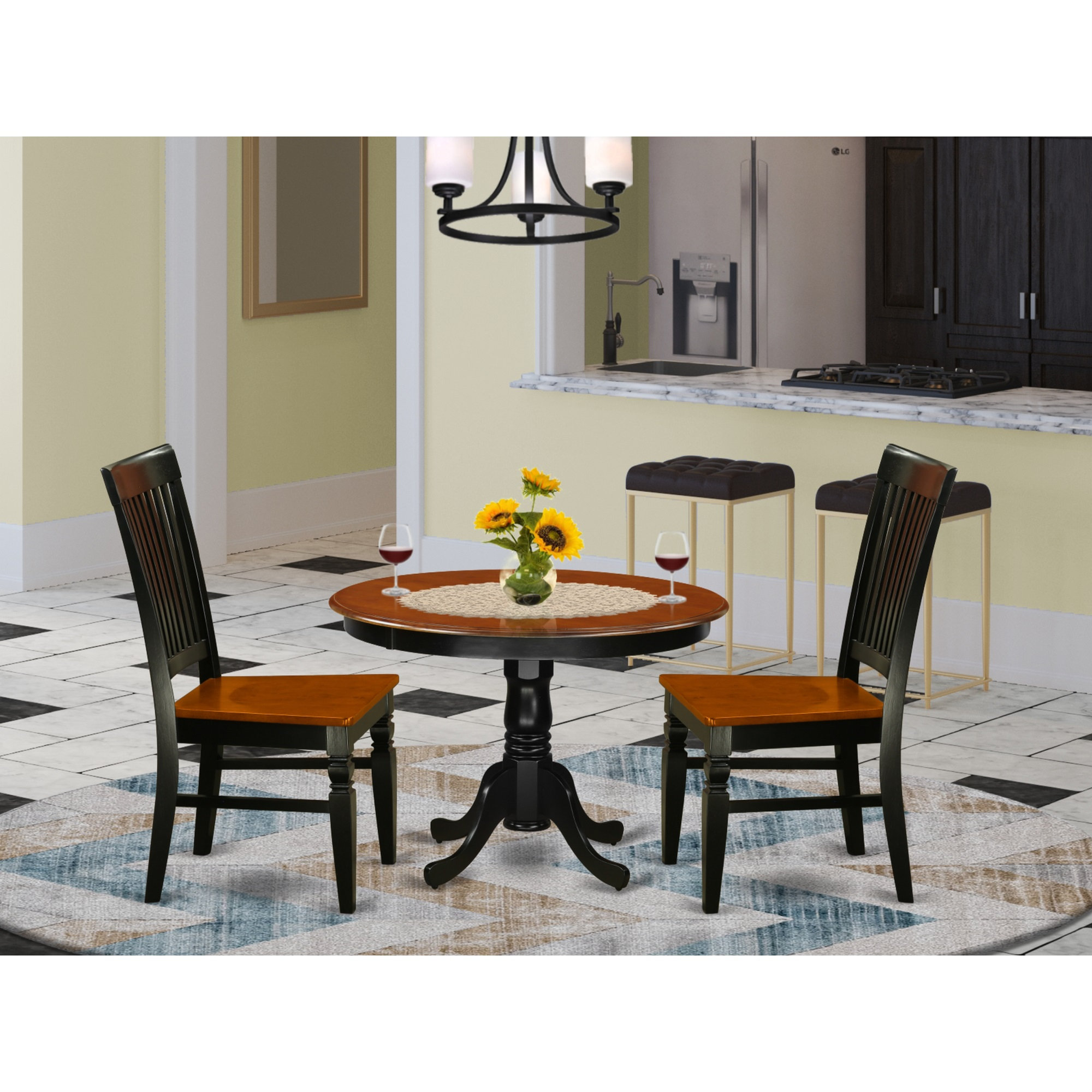3-Piece Kitchen Table Set, A Dining Table, 2 Dining Chairs, Black ...