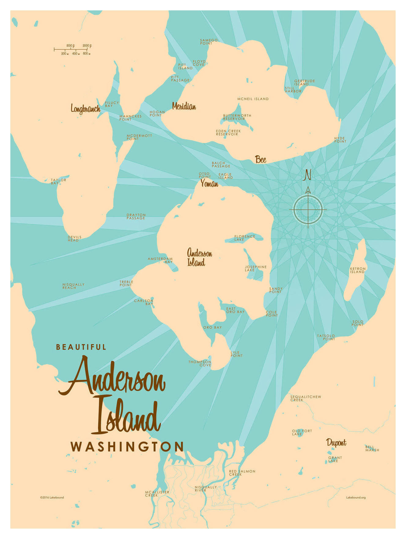 by Lakebound Anderson Island Washington Map Art Print, 9"x12 ...