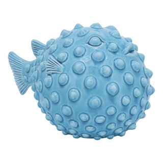 Cer, 13" Puffer Fish, Blue - Contemporary - Decorative Objects And ...