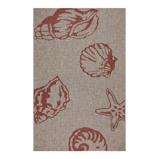 8" x 9" Red and Beige Seashell Area Rug - Beach Style - Area Rugs - by ...