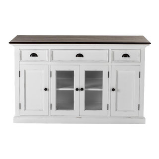 Shaker Style White Distress and Buffet With Glass Doors and Drawers ...