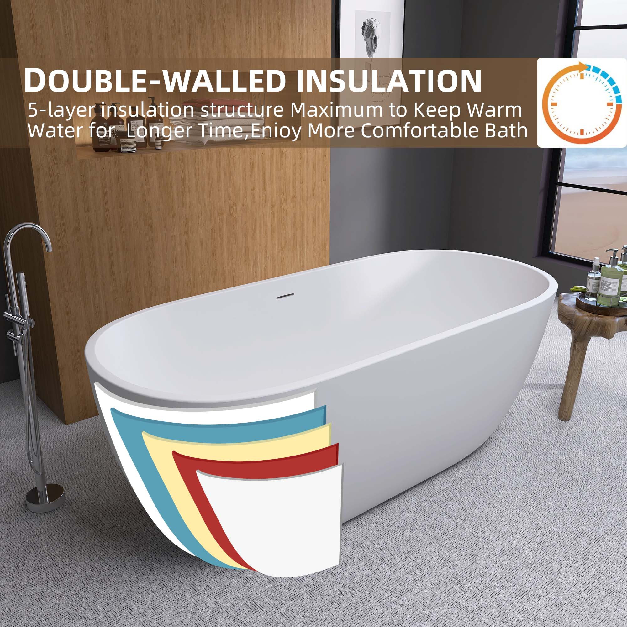 Acrylic Roll-Top Freestanding Flatbottom Soaking Bathtub, 65"30 ...